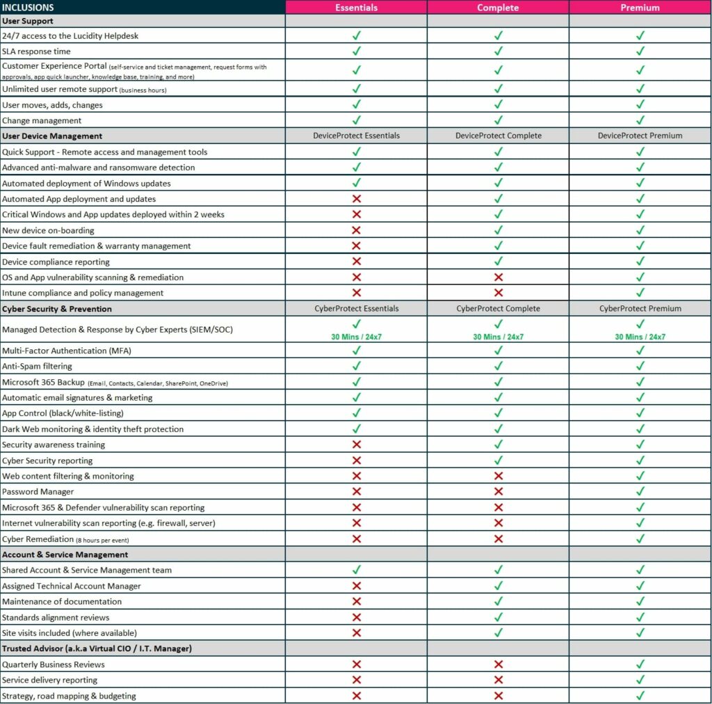 Managed IT Services Essentials Plan | Lucidity
